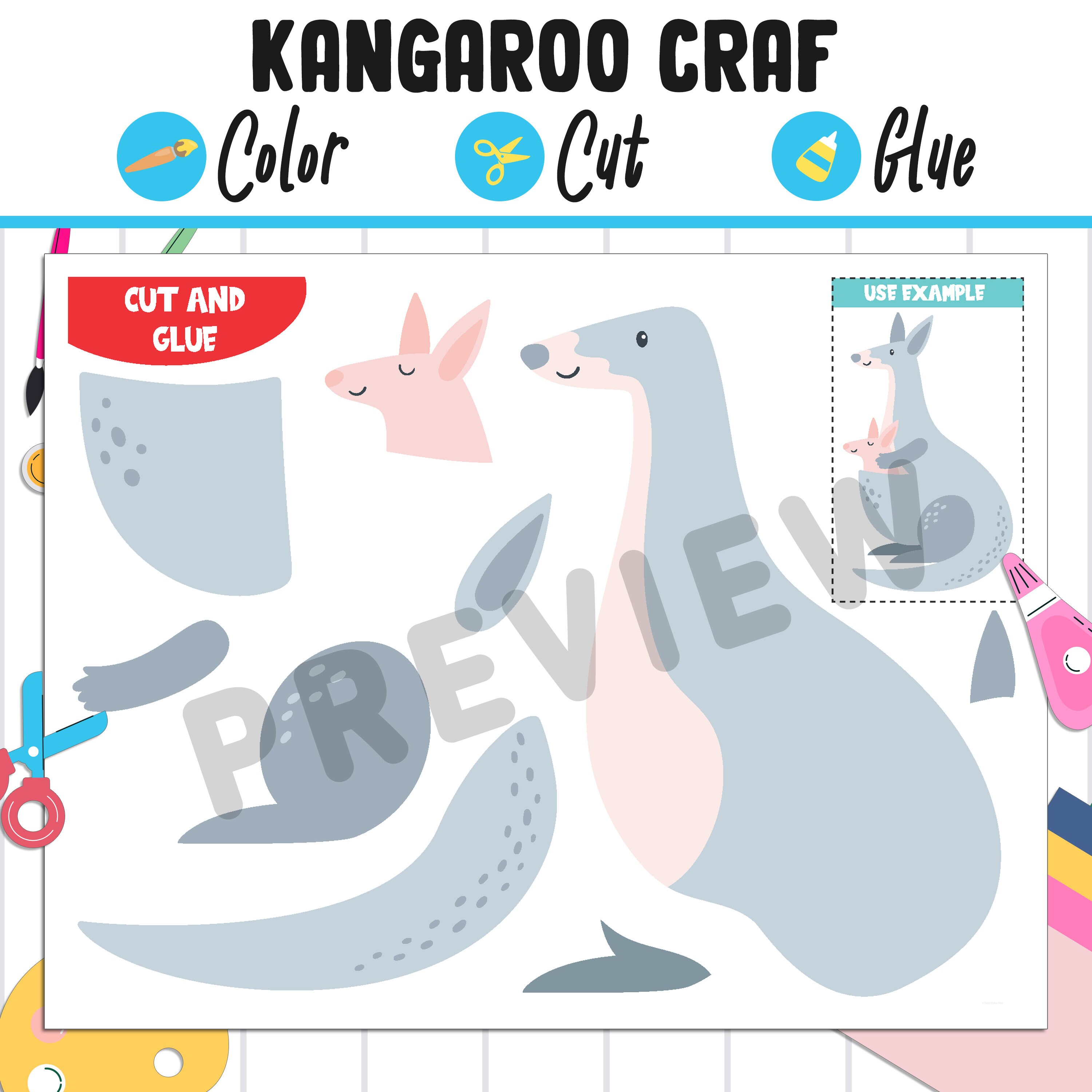 Kangaroo Craft for Kids: Color, Cut, and Glue, a Fun Activity for Pre K ...
