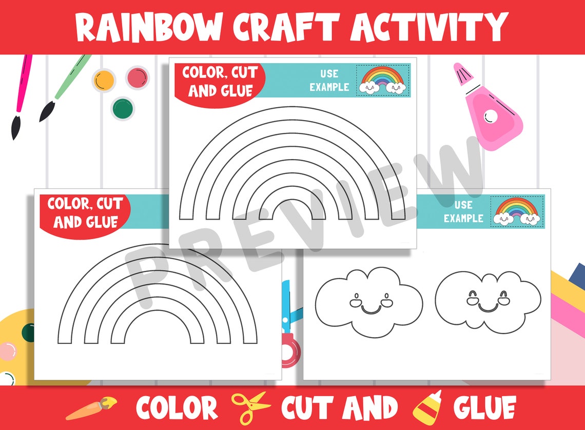 Cute Rainbow Craft Activity Color, Cut, and Glue for Prek to 2nd Grade ...
