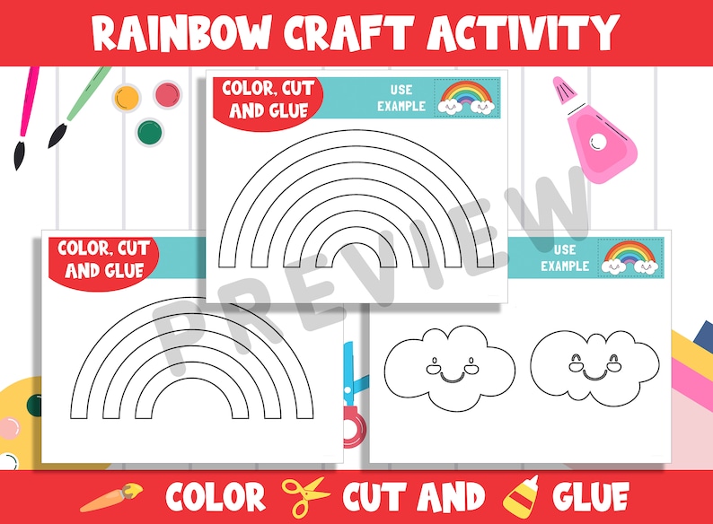 Cute Rainbow Craft Activity - Color, Cut, and Glue for Prek to 2nd ...
