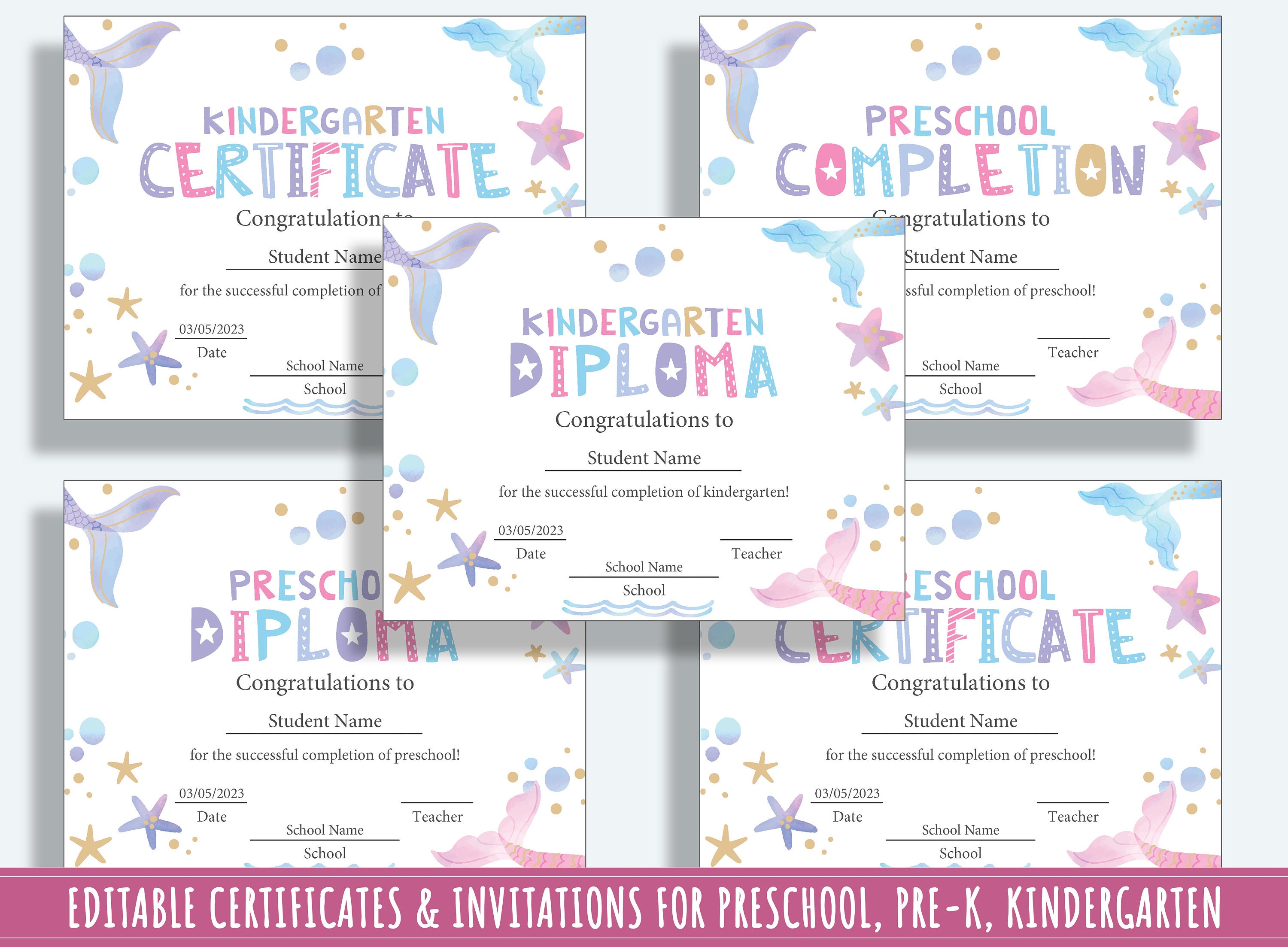 Editable Diplomas, Certificates, Invitations for Prek, K, 1st, and 2nd ...