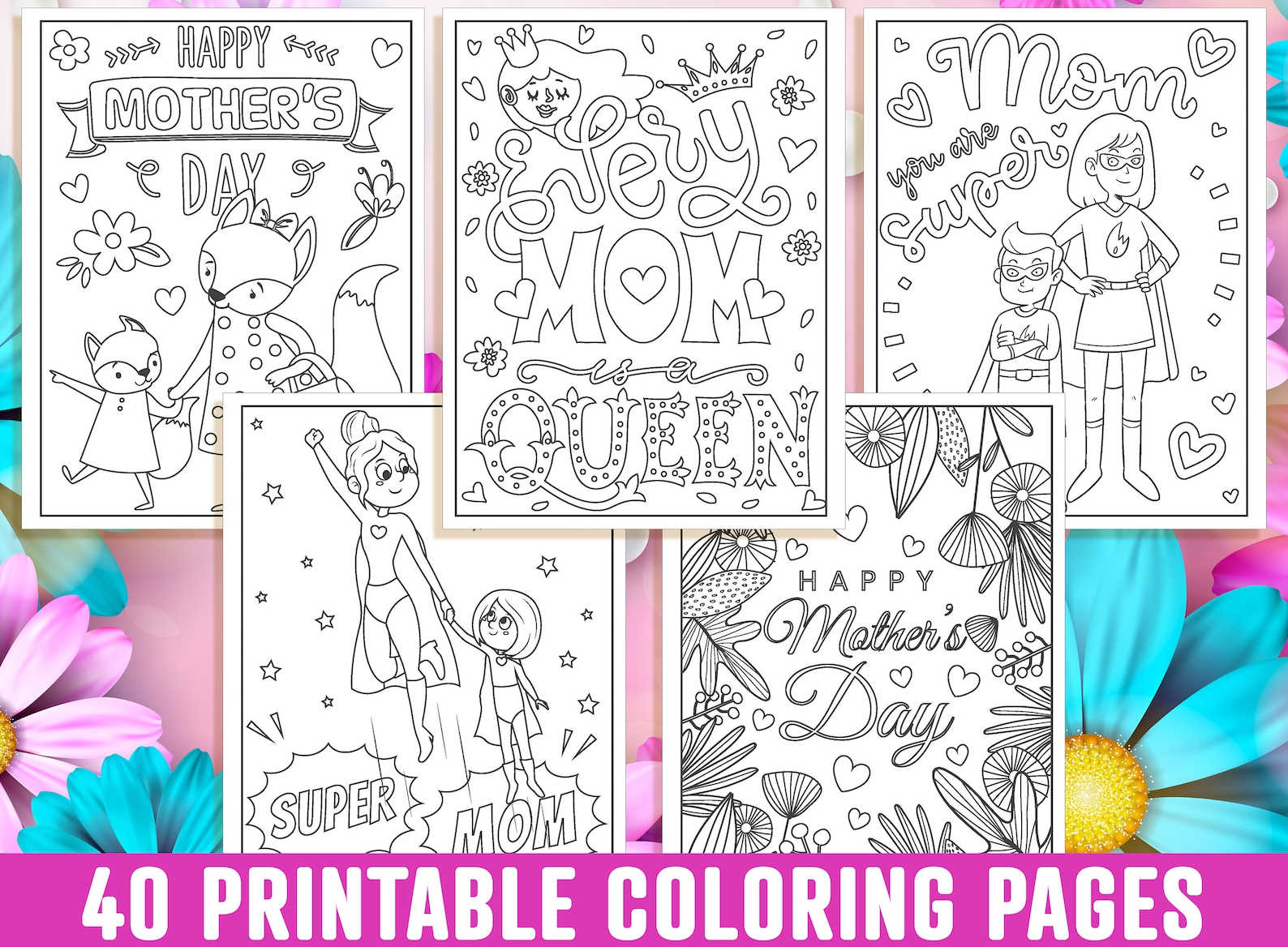 Mother's Day Coloring Pages 40 Printable Mom Coloring | Etsy