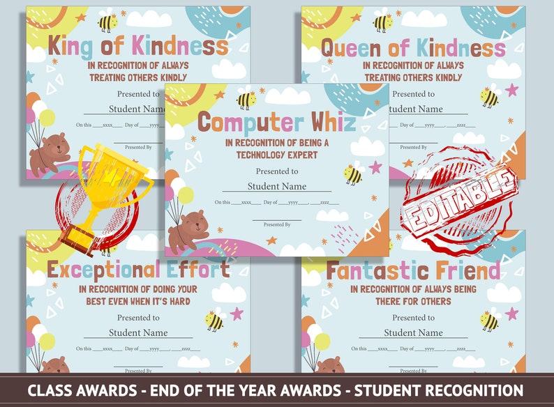 Editable End of the Year Classroom Awards Student Recognition, PDF File ...