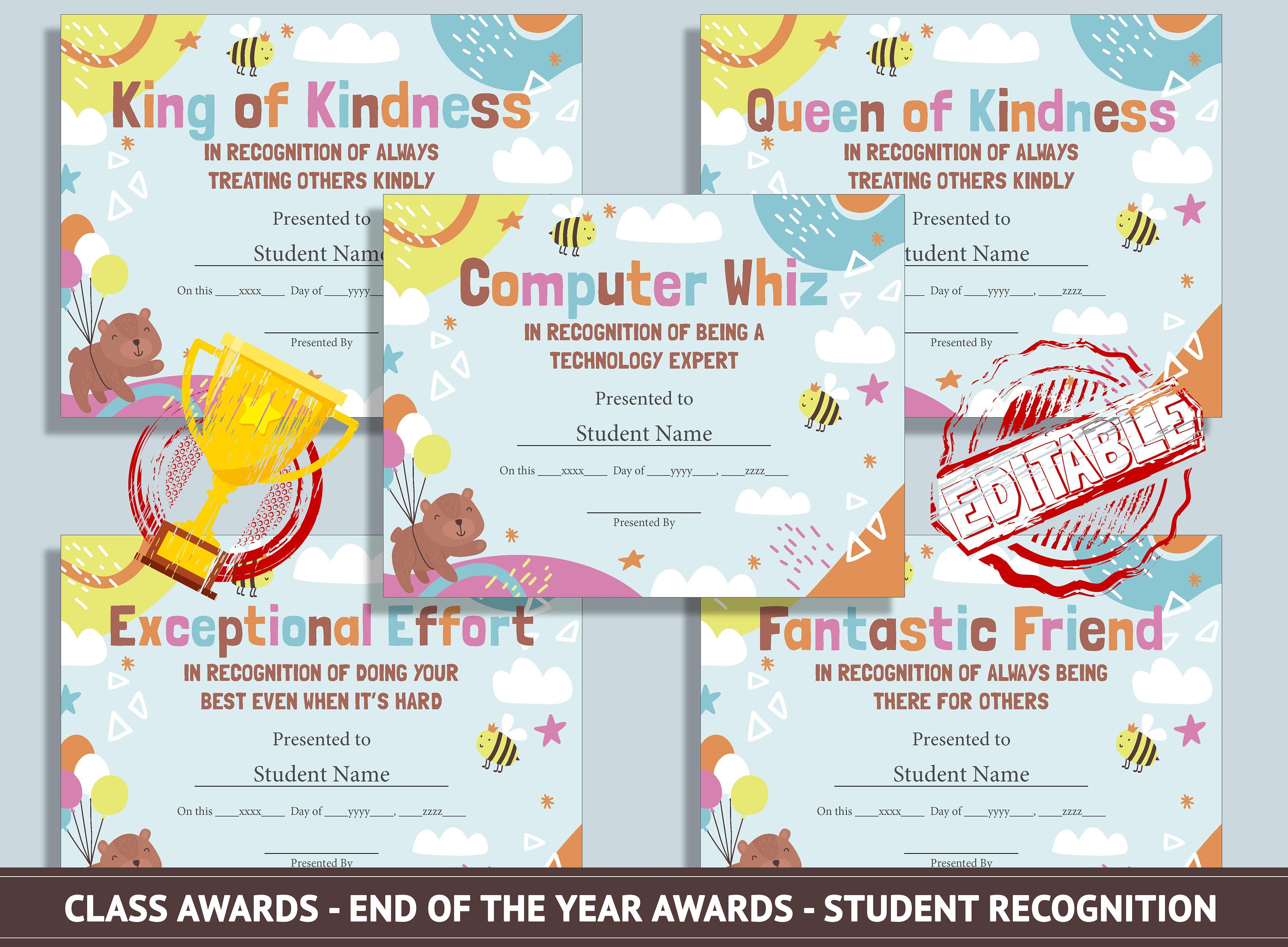 Editable End of the Year Classroom Awards Student Recognition, PDF File ...