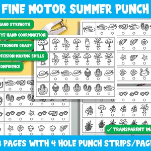 Fine Motor Summer Punch, Summer Time Hole Punch Activities for Task ...
