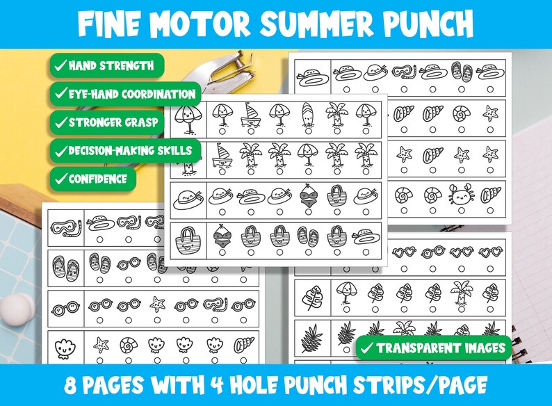 Fine Motor Summer Punch, Summer Time Hole Punch Activities for Task ...