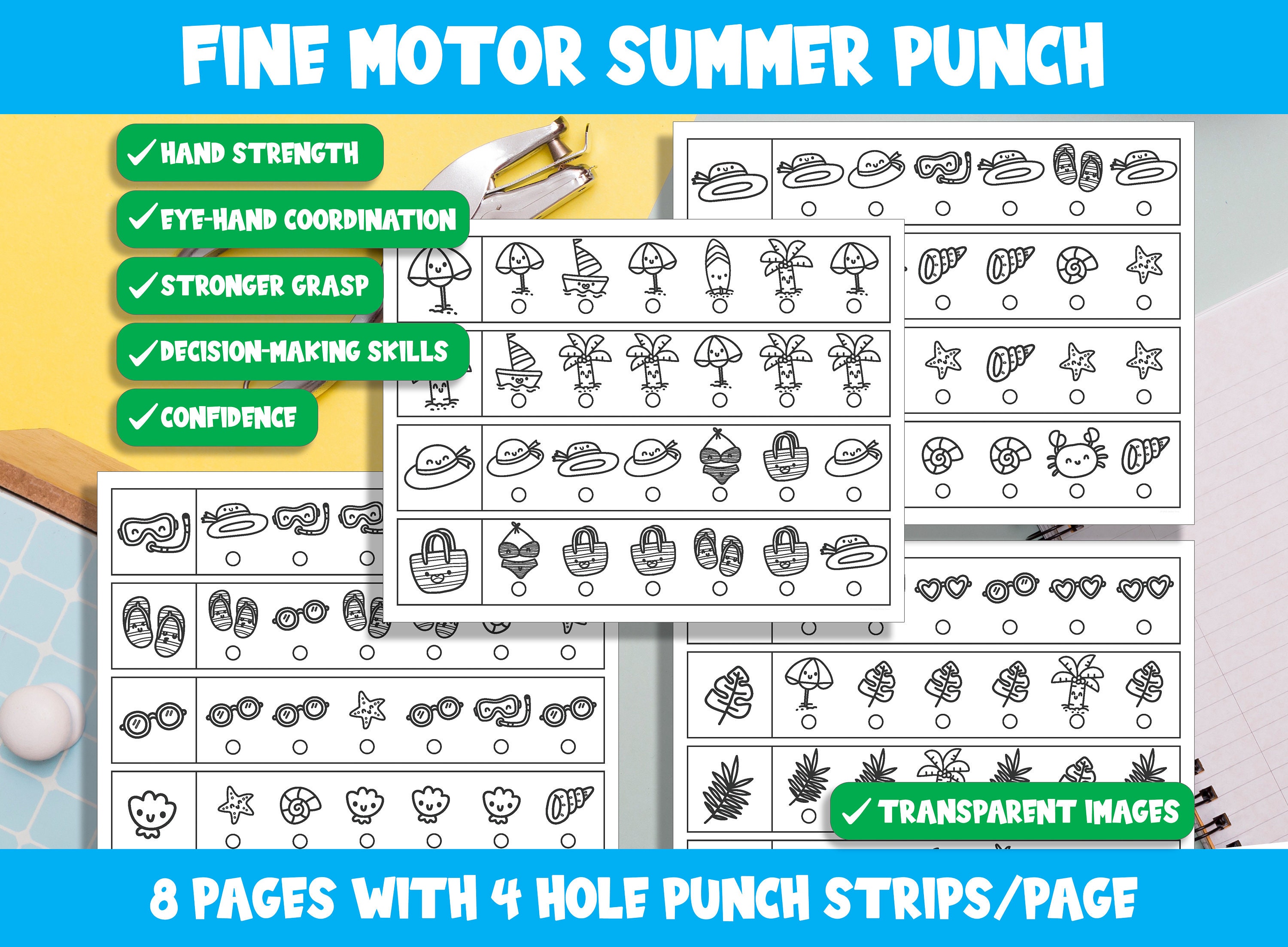 Fine Motor Summer Punch, Summer Time Hole Punch Activities for Task ...