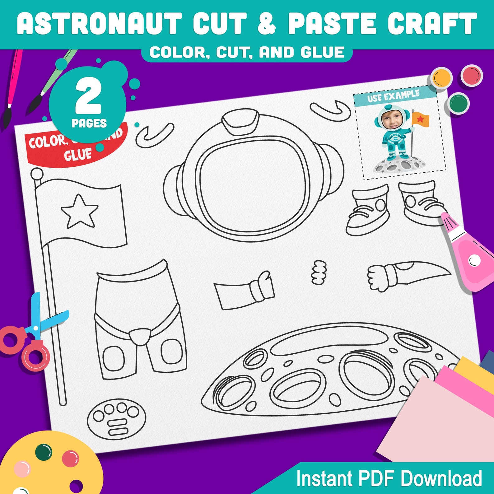 Astronaut Cut and Paste Craft for Kids – Fun Color, Cut, and Glue ...