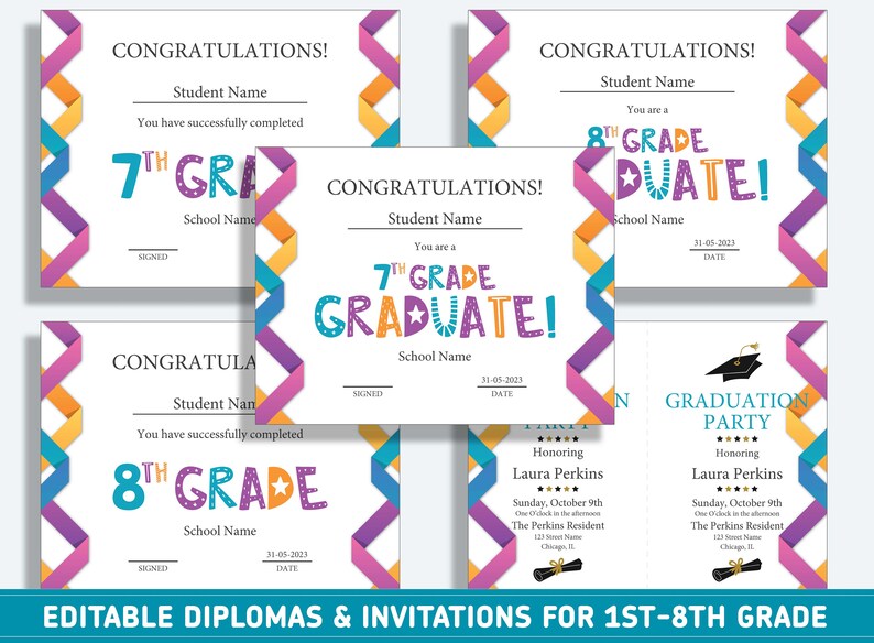 Editable 6th Grade Diploma 1st to 8th Grade Diploma - Etsy
