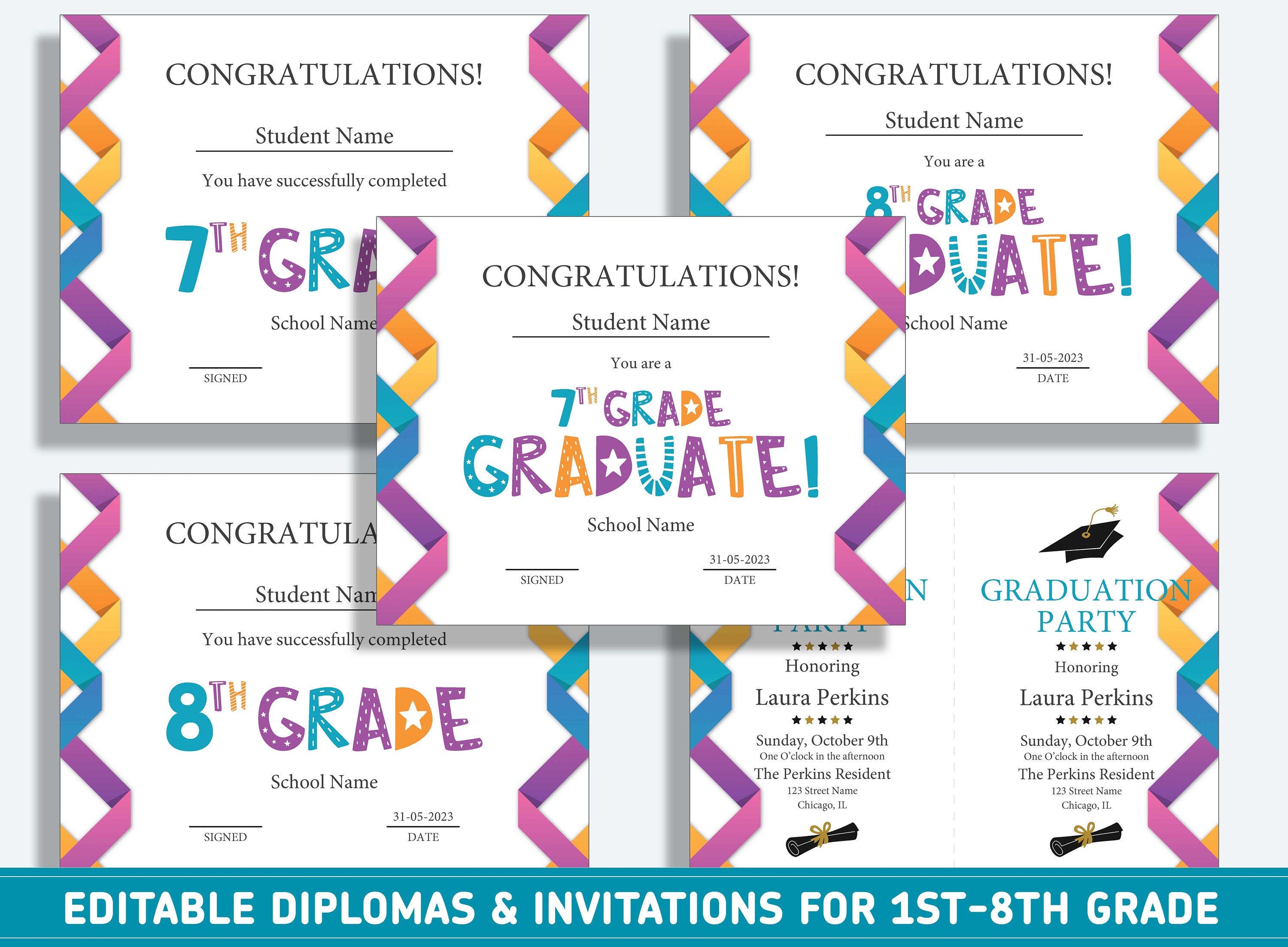 Editable 6th Grade Diploma 1st to 8th Grade Diploma - Etsy