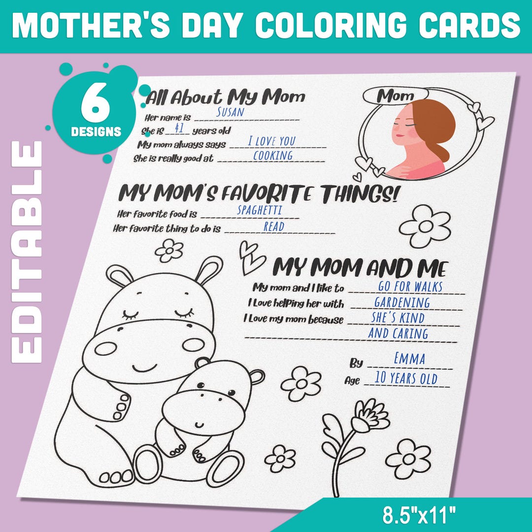 Color Your Love for Mom: Printable Mother's Day Coloring Cards, 6 ...