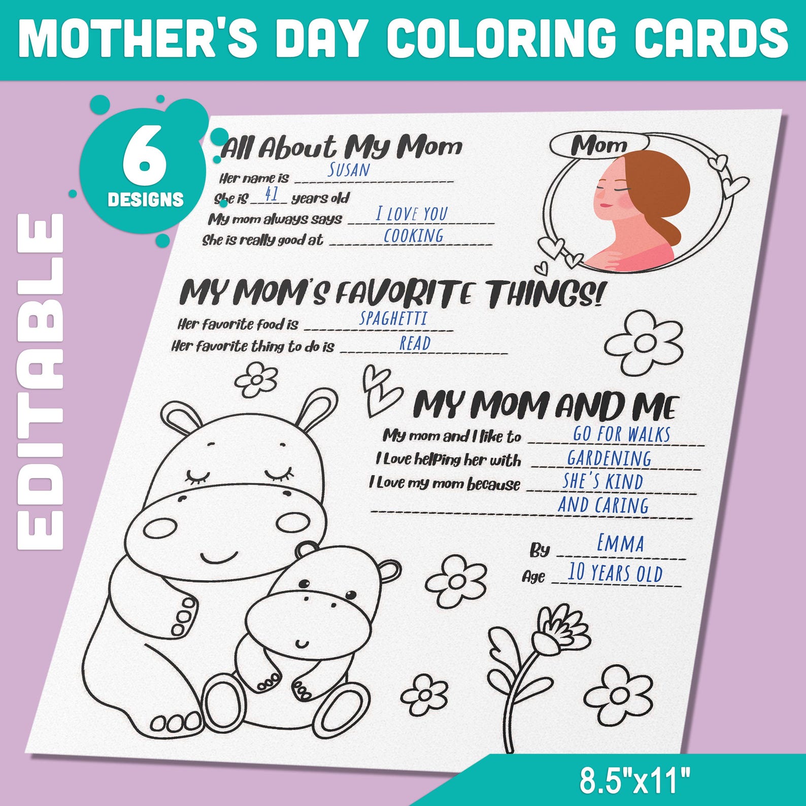 Color Your Love for Mom: Printable Mother's Day Coloring Cards, 6 ...