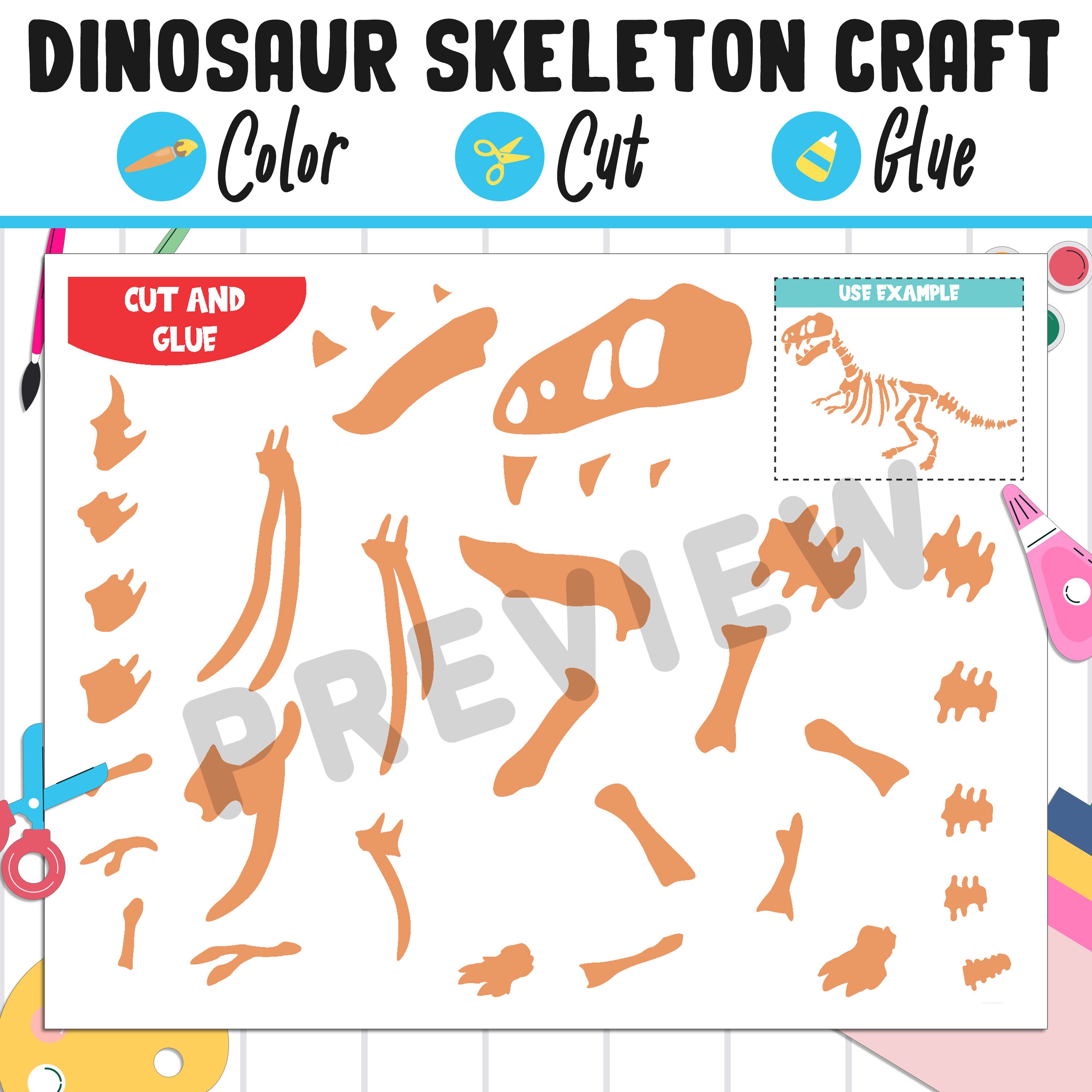Dinosaur Skeleton Craft : Color, Cut, and Glue, a Fun Activity for 1st ...