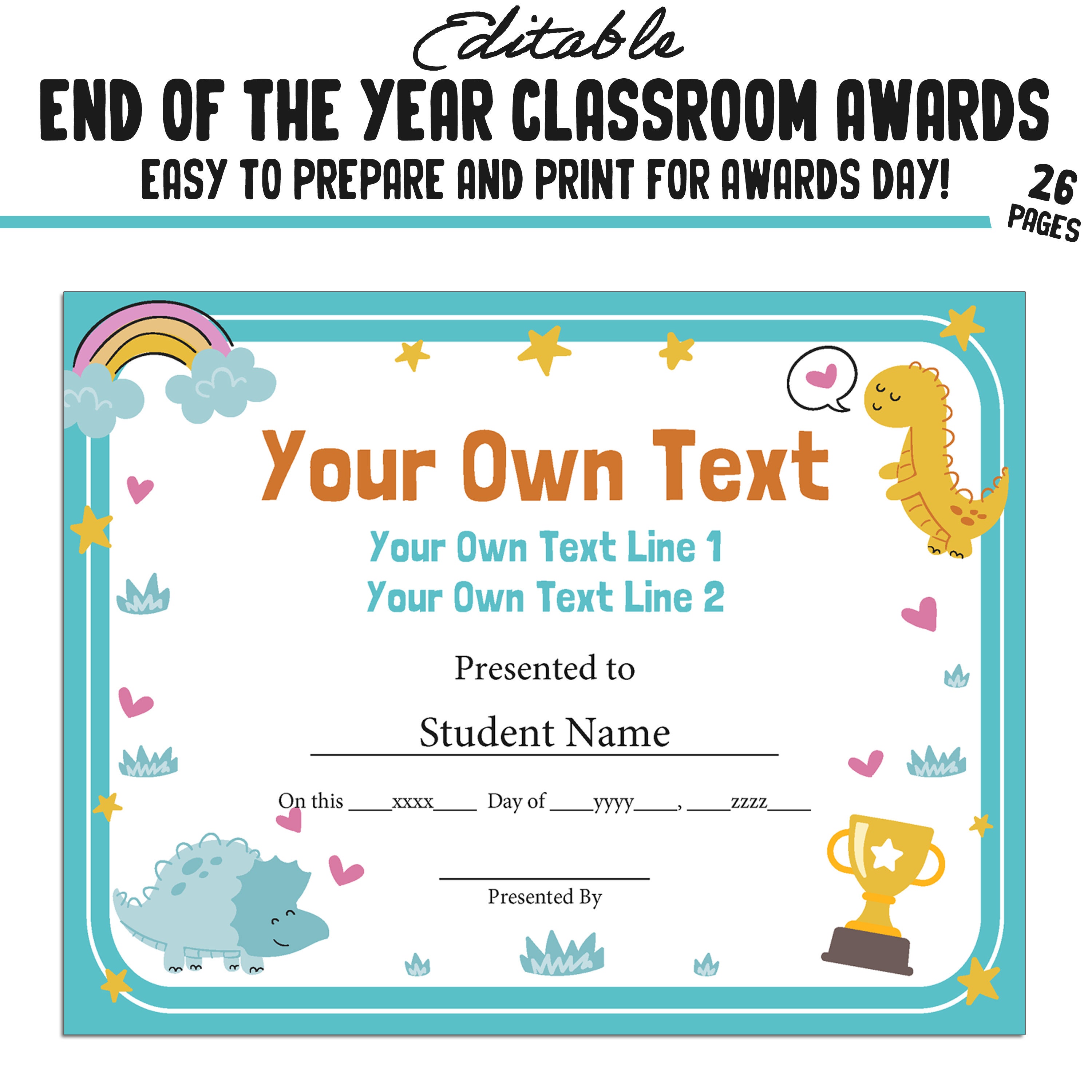 Editable End of Year Class Superlatives Awards Certificates 26-page PDF ...