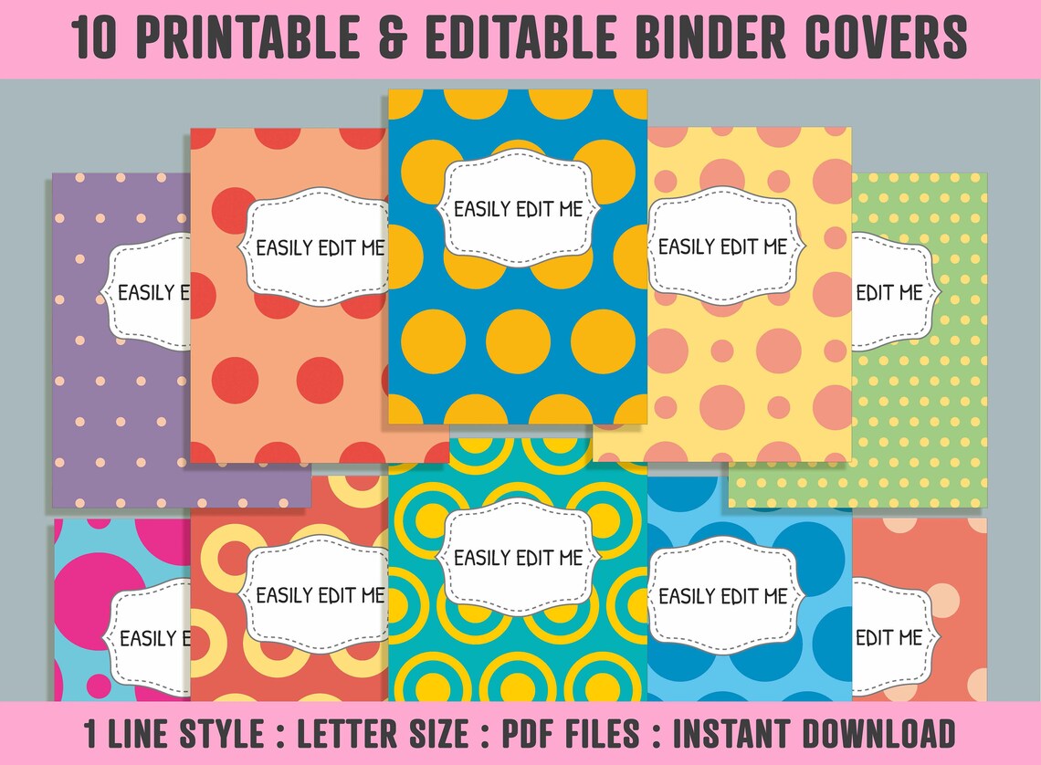 Pastel & Bright Colors Polka Dot Binder Cover, 10 Printable/editable ...