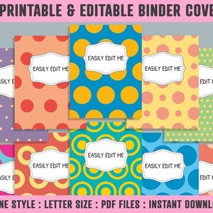 Pastel & Bright Colors Polka Dot Binder Cover, 10 Printable/editable ...