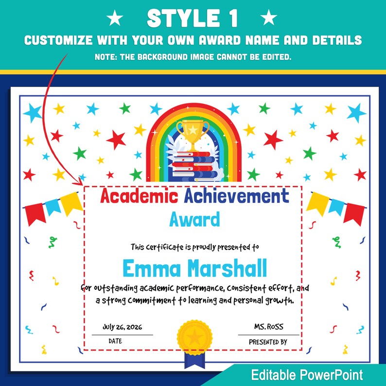 Editable Academic Achievement Awards With 4 Unique Styles and Photo ...