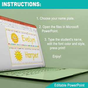 Editable Desk Name Tags for Students: Funny Cute Sun, 30 Designs, 8.5 ...