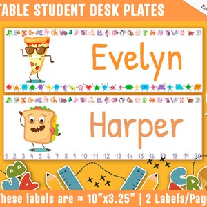 Student Desk Plates, 30 Printable/editable Funny Food & Drink Classroom ...