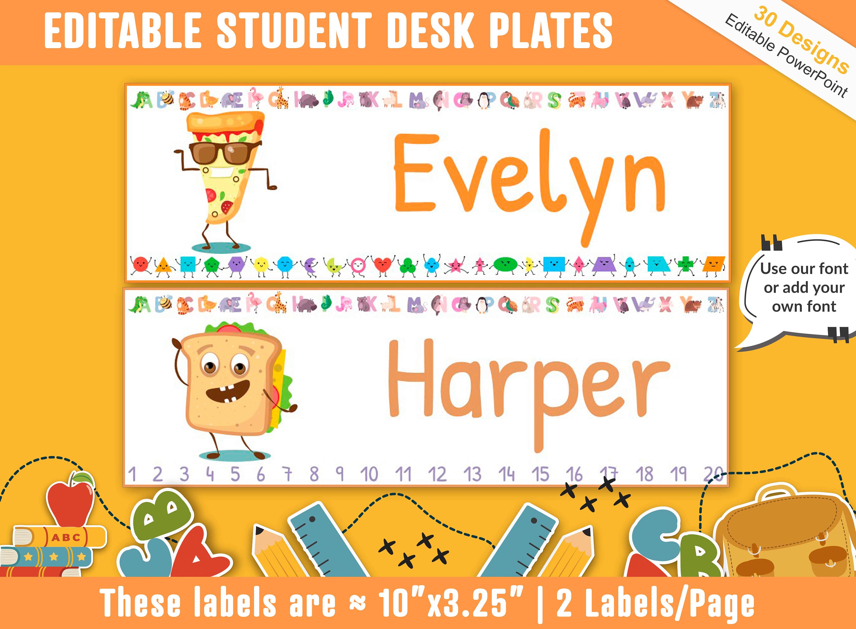Student Desk Plates, 30 Printable/editable Funny Food & Drink Classroom ...