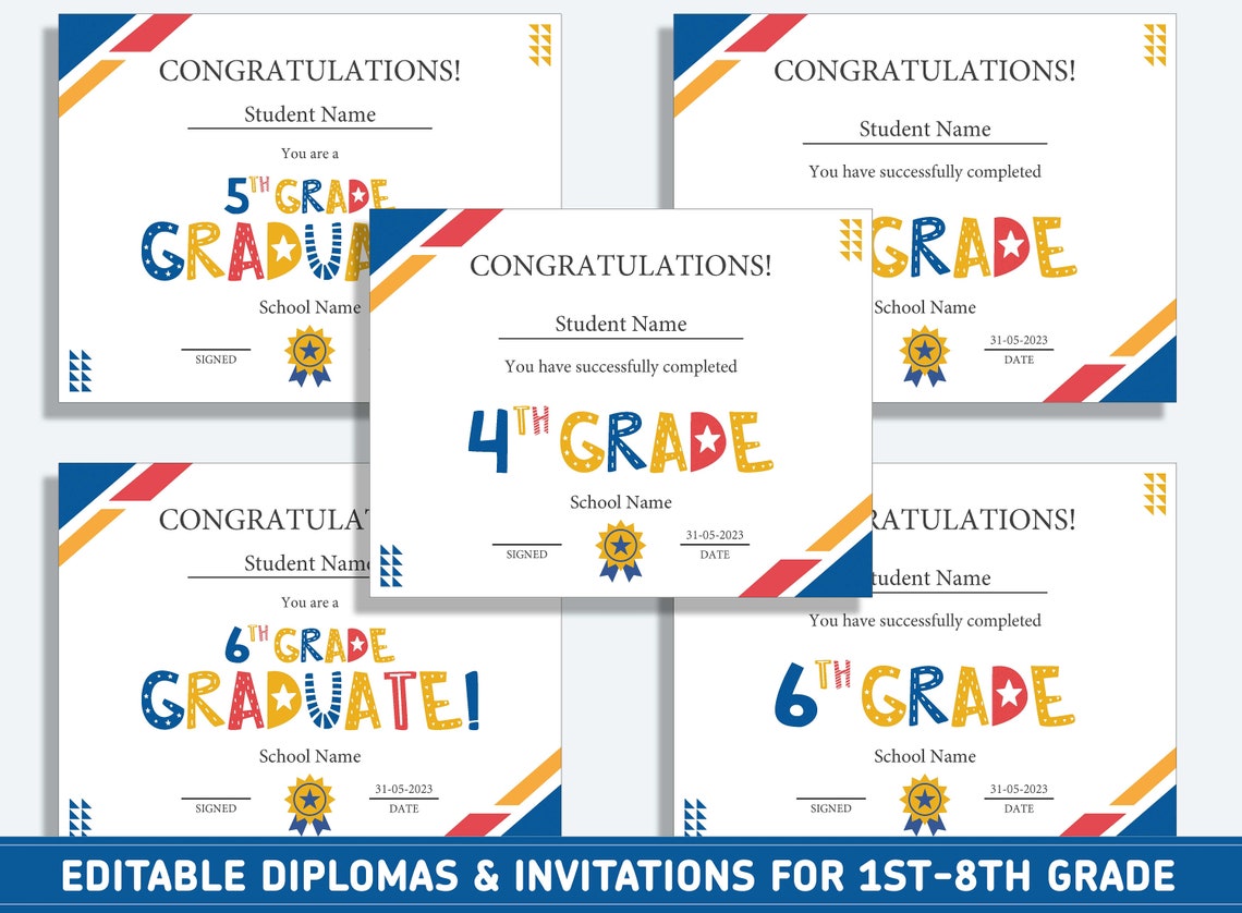 Editable 4th Grade Awards, 1st to 8th Grade Diploma, Certificate of ...