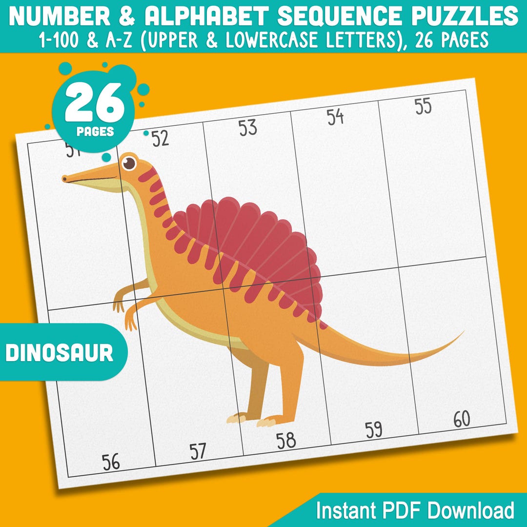 Dinosaur Number and Alphabet Stripe Puzzles: 1-100 and A-Z Printable ...
