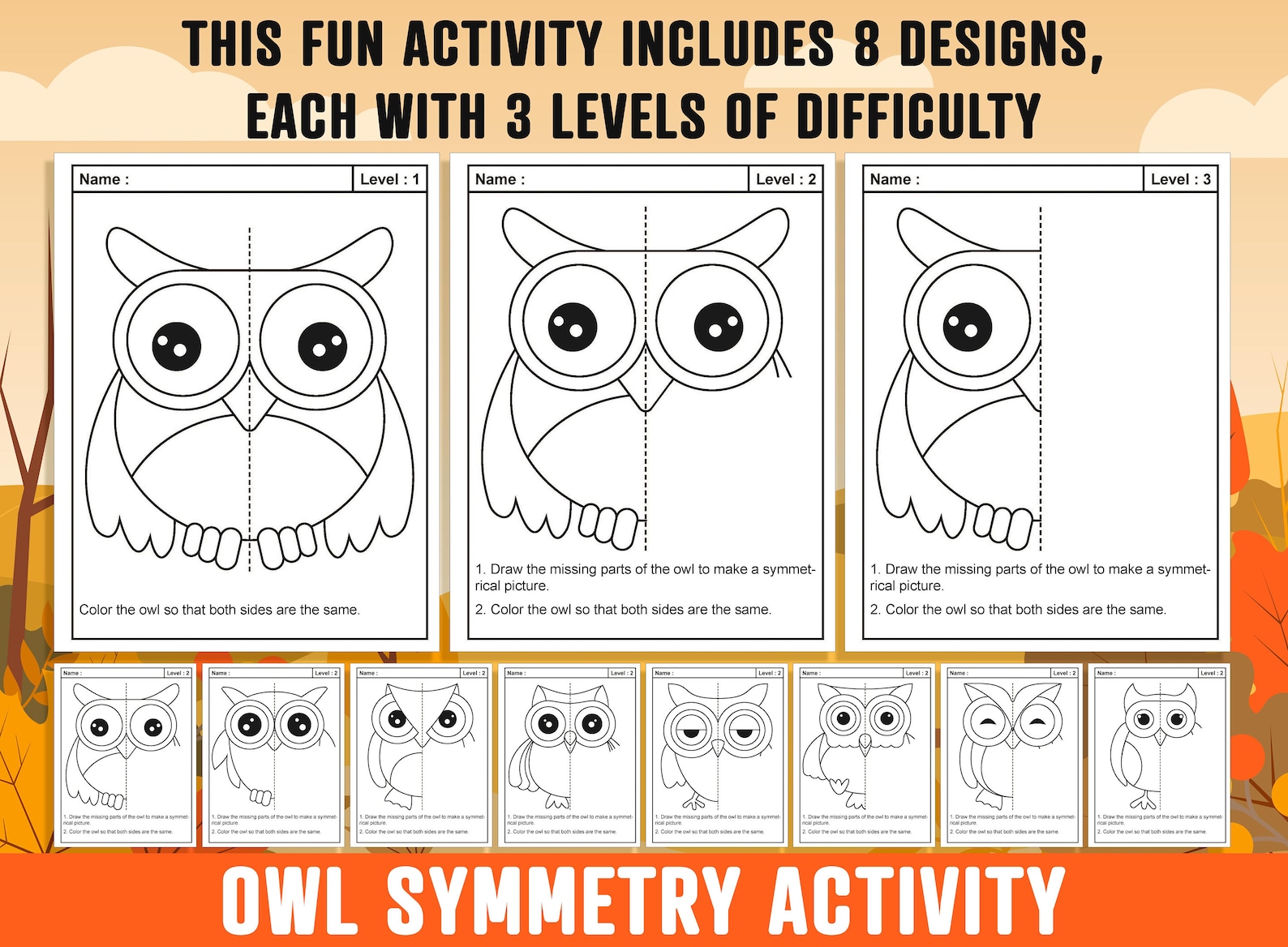 Owl Symmetry Worksheet, Owl Theme Lines of Symmetry Activity, 24 Pages ...