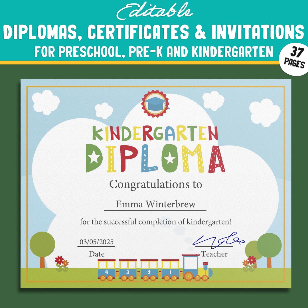 Editable Pre Kindergarten, Preschool, Kindergarten Diplomas ...