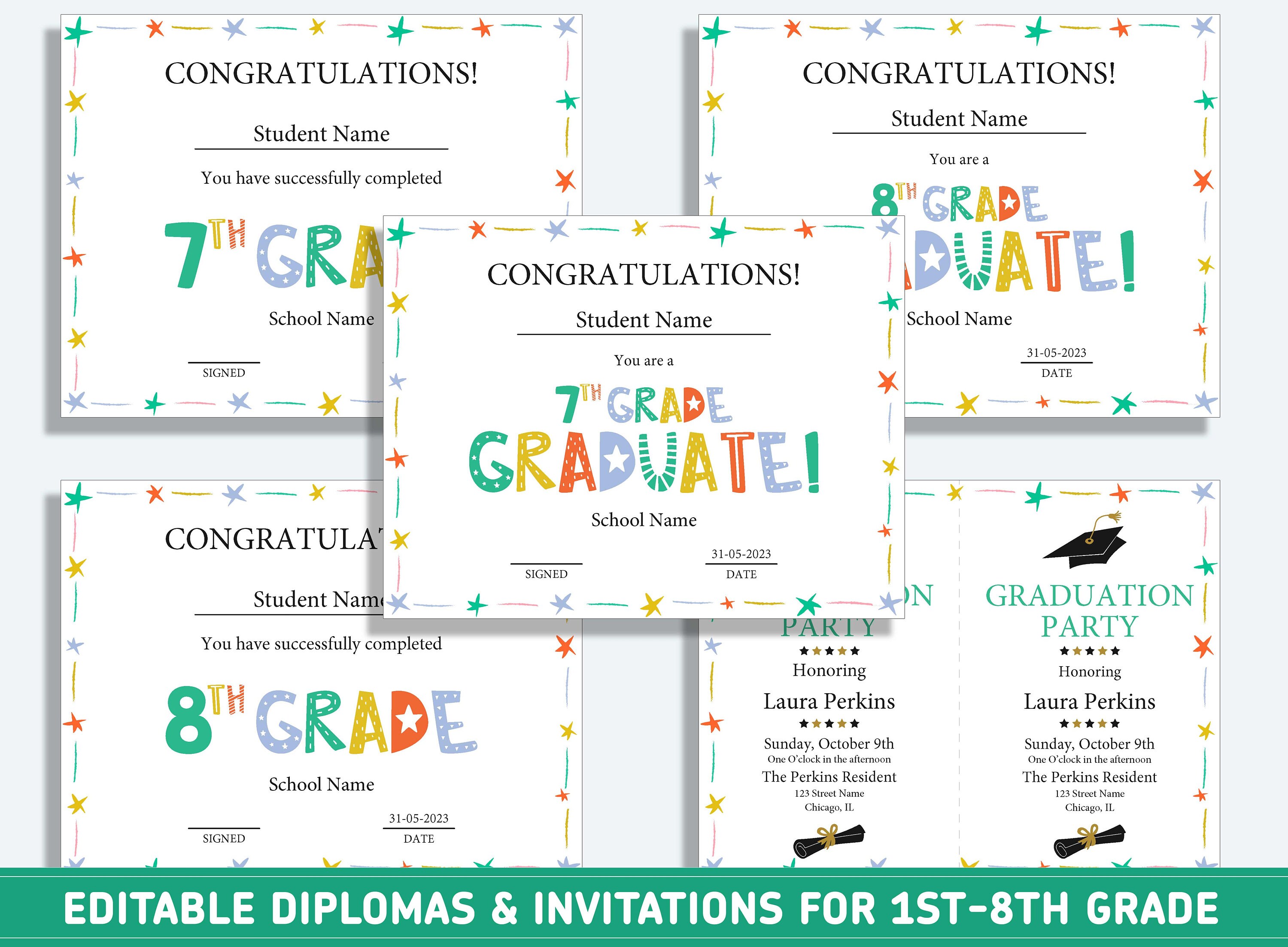 Editable 2nd Grade Awards, 1st to 8th Grade Diploma, Certificate of ...
