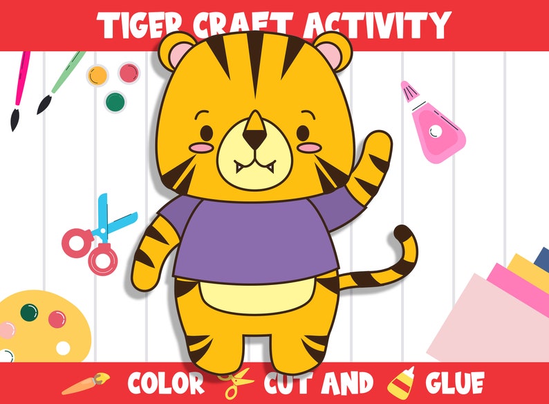 Cute Tiger Craft Activity Color, Cut, and Glue for Prek to 2nd Grade ...