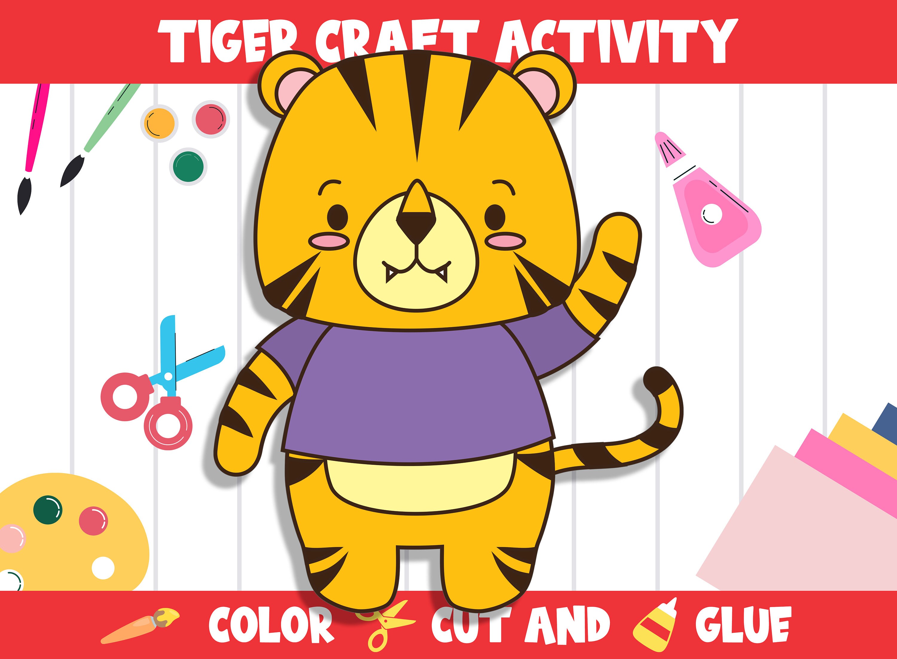 Cute Tiger Craft Activity Color, Cut, and Glue for Prek to 2nd Grade ...