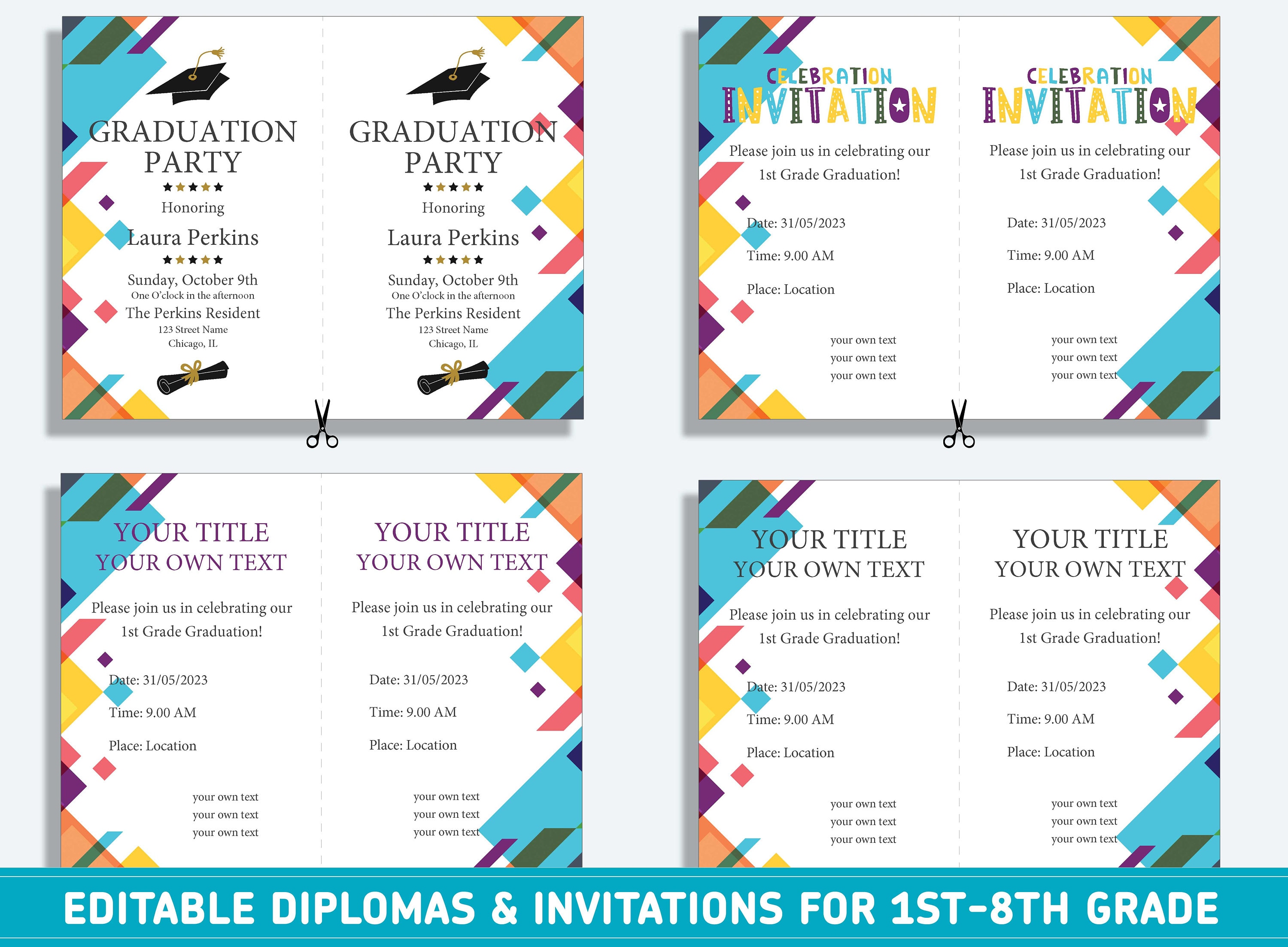 Editable 3rd Grade Diploma, 1st to 8th Grade Diploma, Certificate of ...