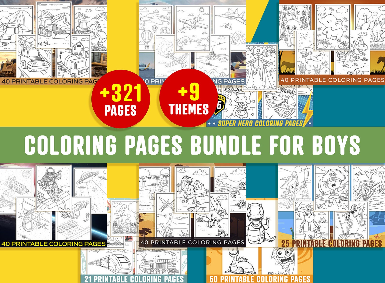 Ultimate Coloring Pages Bundle for Boys: 321 Printable Designs Across 9 ...