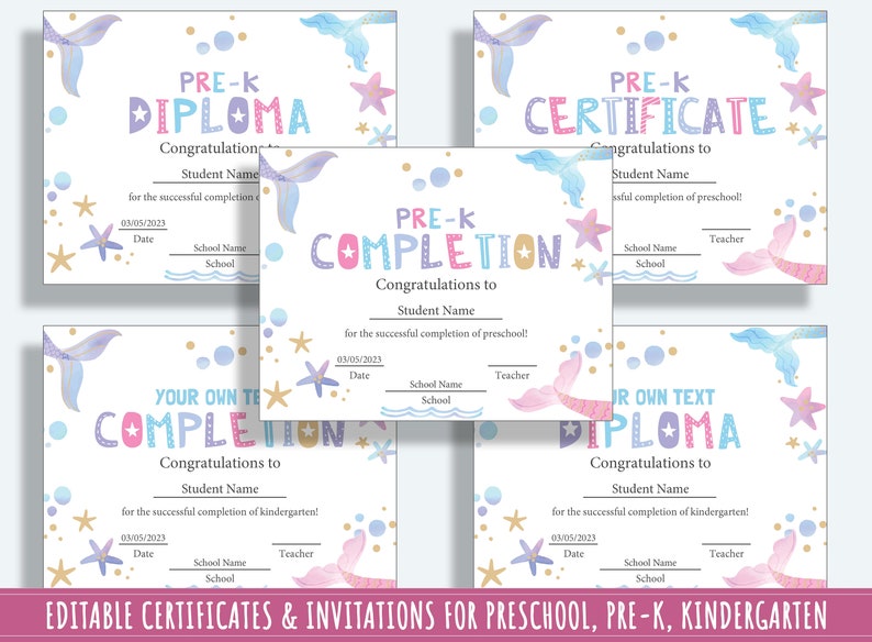 Editable Diplomas, Certificates, Invitations for Prek, K, 1st, and 2nd ...