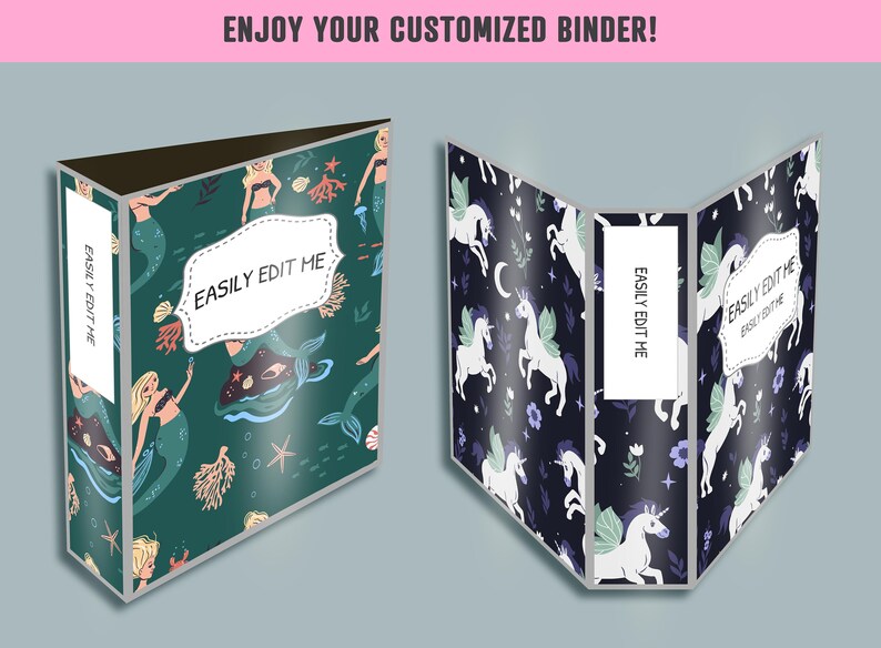 Mermaid Unicorn Fairy Binder Cover, 10 Printable/editable Binder Covers ...
