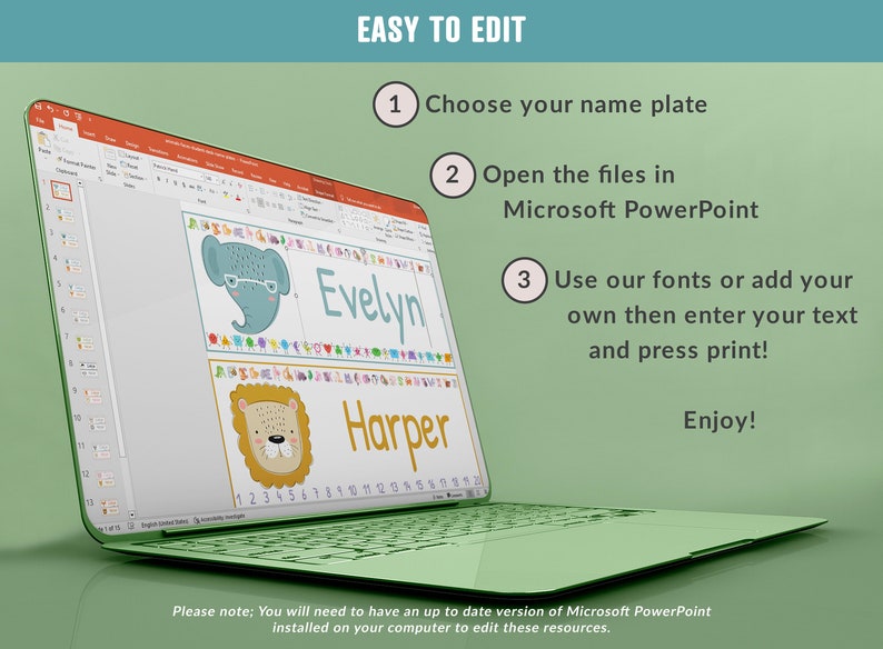 Student Desk Plates, 30 Printable/editable Animals Faces Classroom Name ...