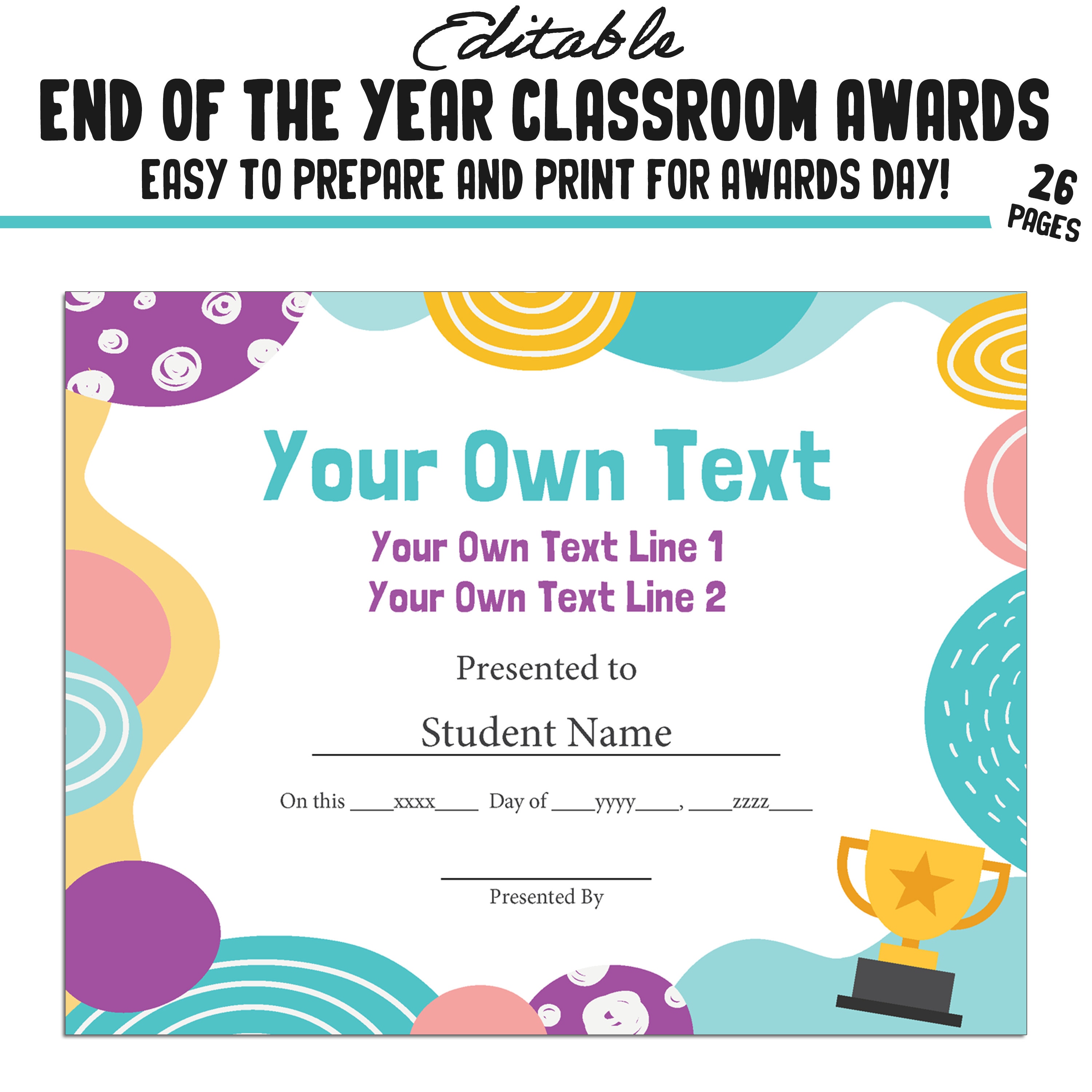 Editable and Fun End of Year Class Awards for Students, 26 Pages, PDF ...