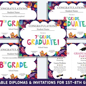 Editable 4th Grade Certificate, 1st to 8th Grade Diploma, Certificate ...