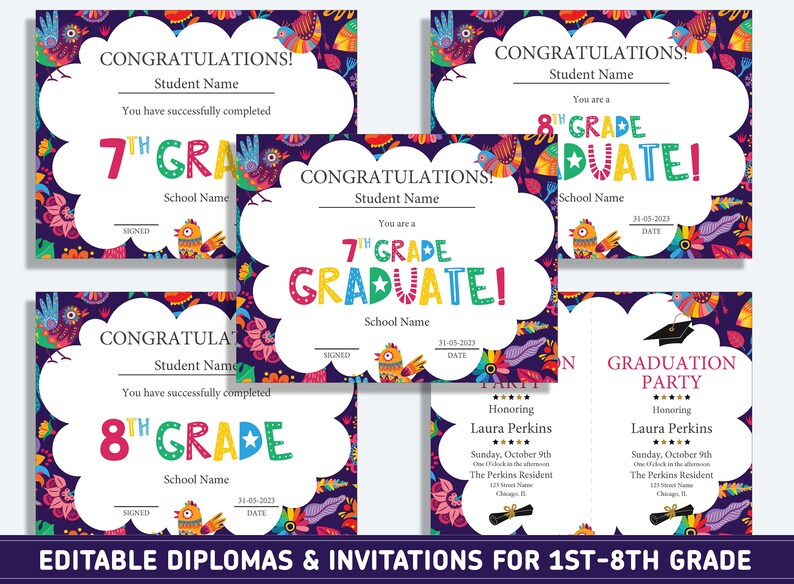 Editable 4th Grade Certificate 1st to 8th Grade Diploma - Etsy