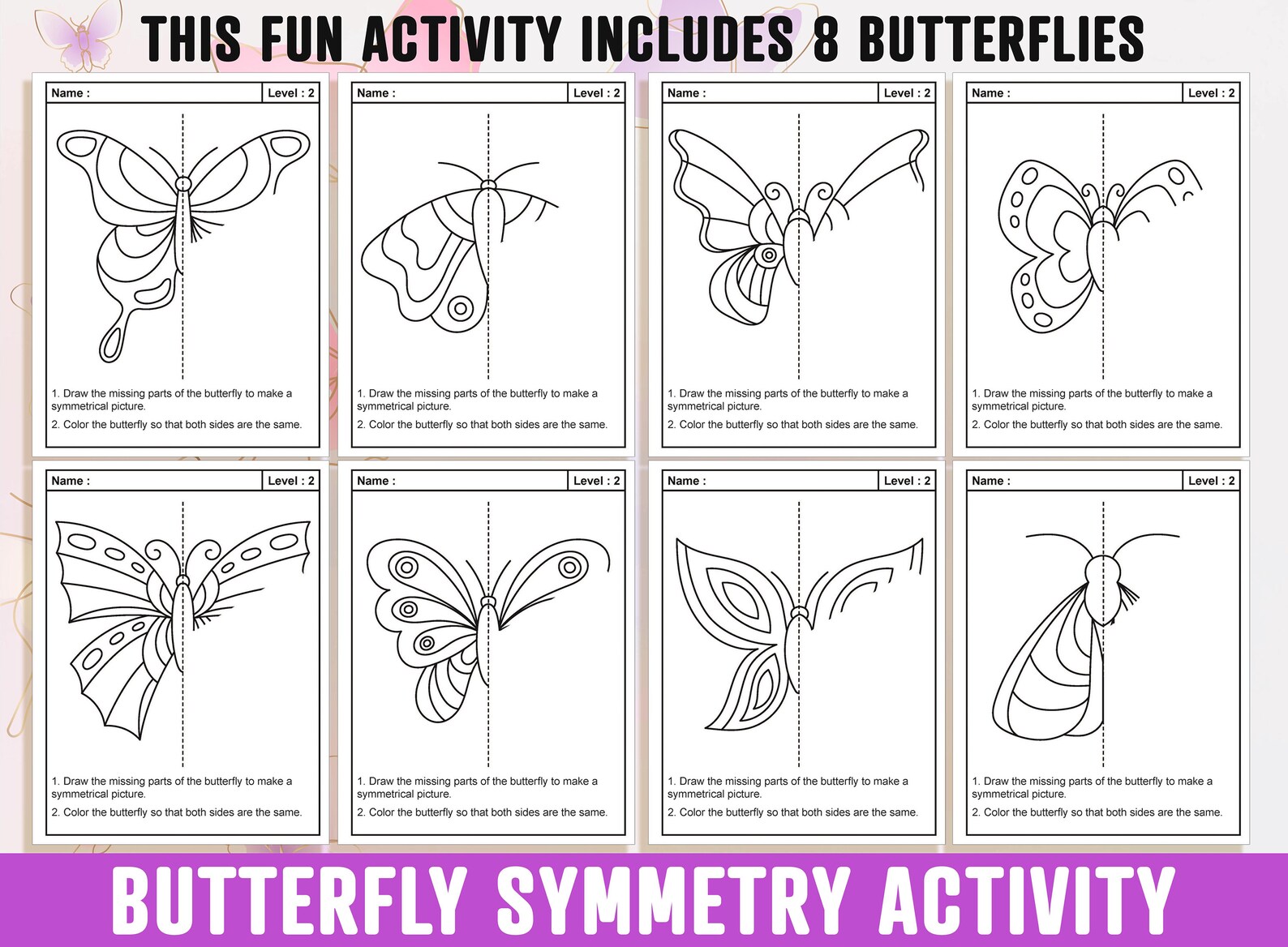 Butterfly Symmetry Worksheet Butterfly Theme Lines of - Etsy