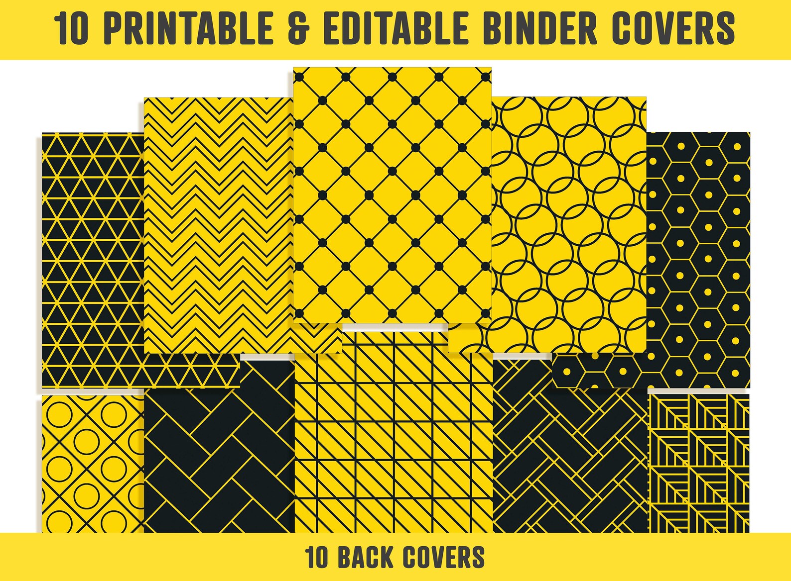 Yellow and Black Binder Cover, 10 Printable & Editable Binder Covers ...