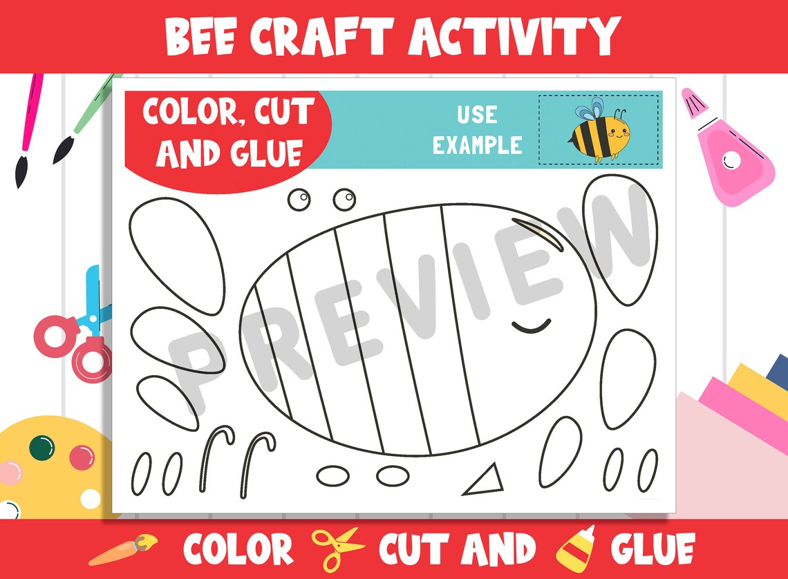 Cute Bee Craft Activity Color Cut and Glue for Prek to 2nd - Etsy