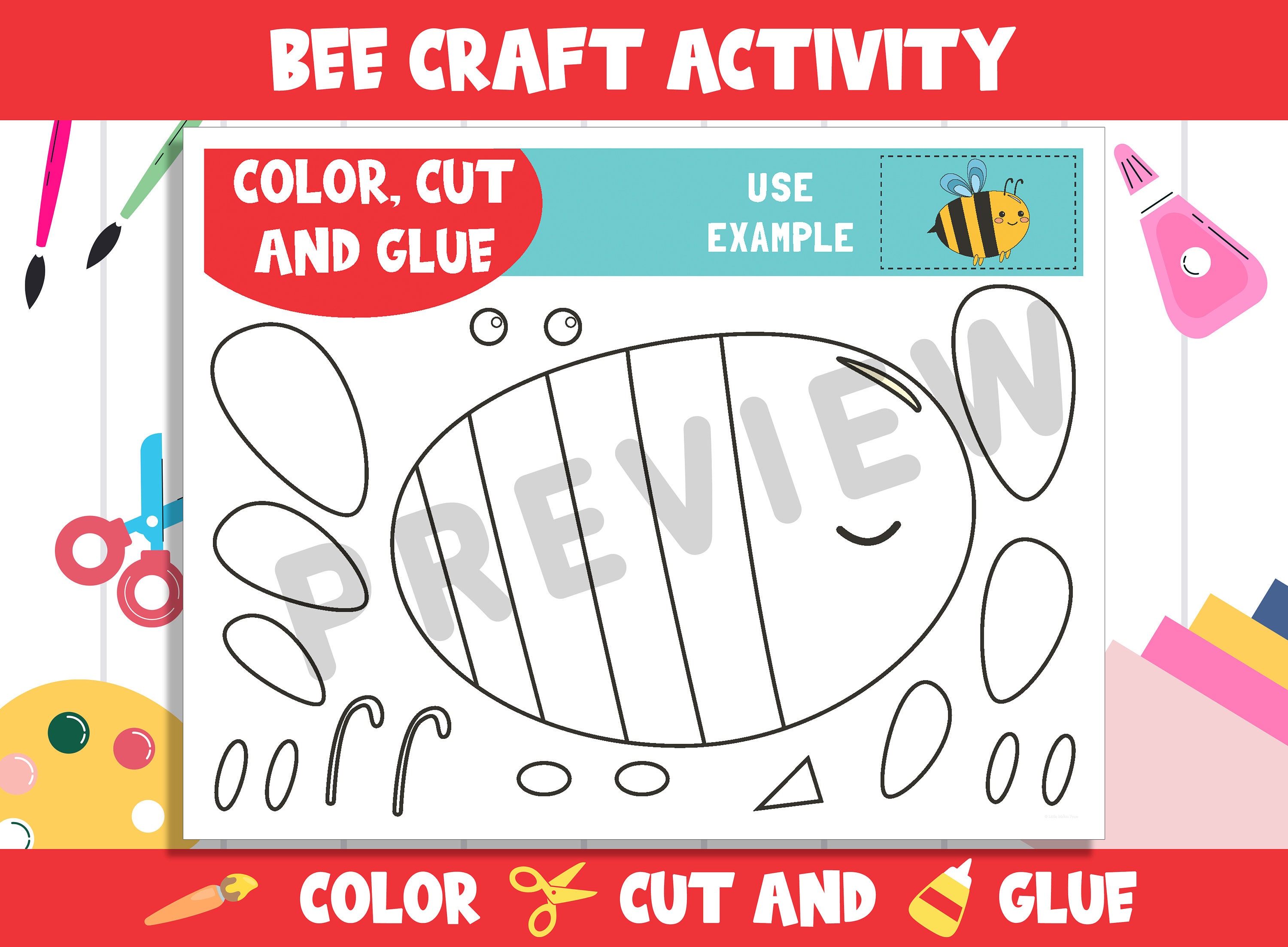 Cute Bee Craft Activity Color, Cut, and Glue for Prek to 2nd Grade, PDF ...