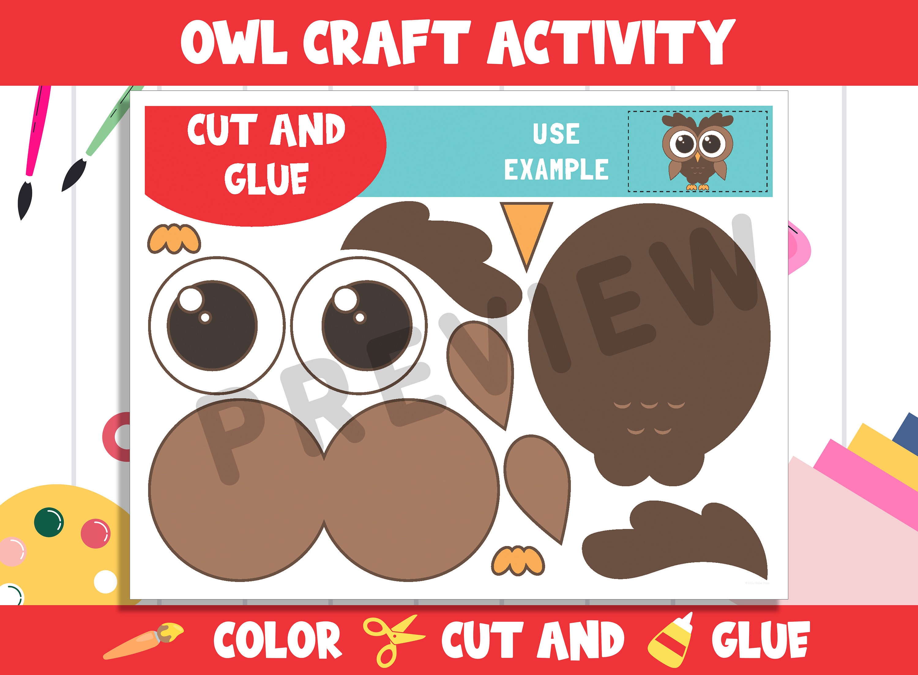 Cute Owl Craft Activity Color, Cut, and Glue for Prek to 2nd Grade, PDF ...