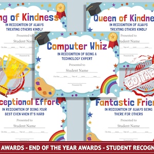 Editable Student Awards, End of the Year Classroom Awards - Student ...