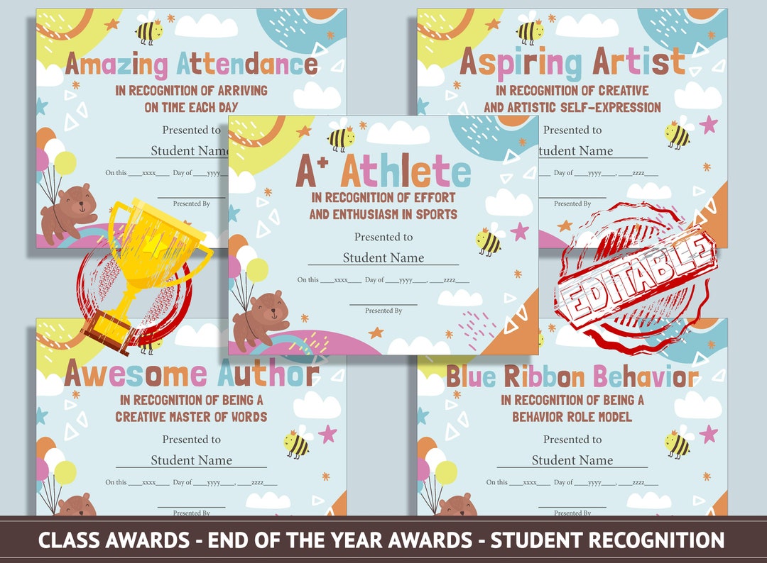 Editable End of the Year Classroom Awards Student Recognition, PDF File ...
