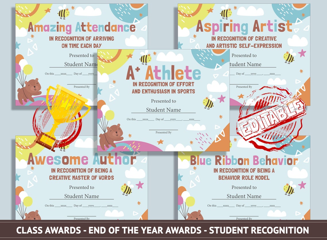 Editable End of the Year Classroom Awards Student Recognition, PDF File ...