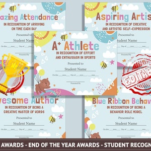 Editable End of the Year Classroom Awards - Student Recognition, PDF ...