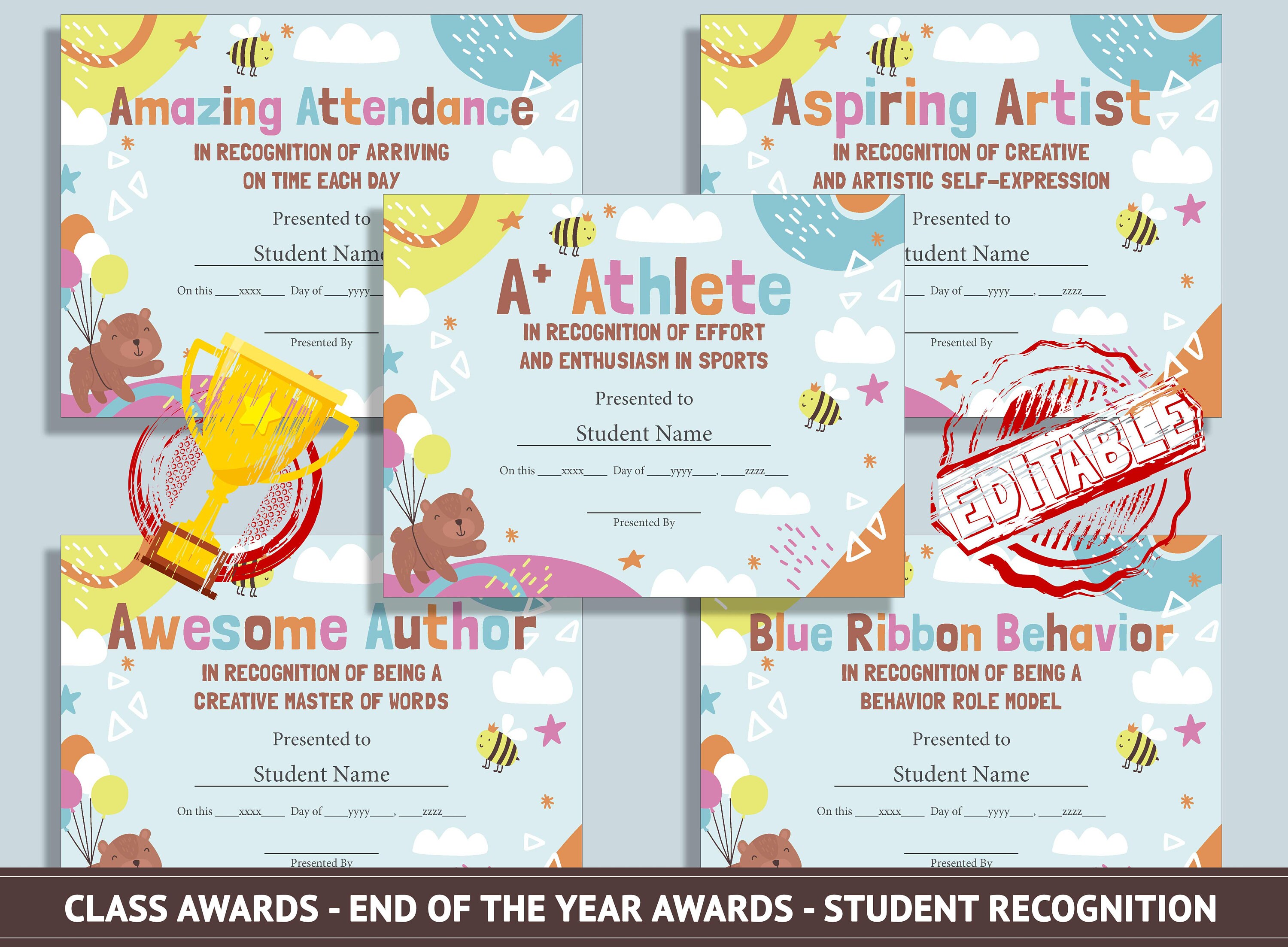 Editable End of the Year Classroom Awards Student Recognition, PDF File ...