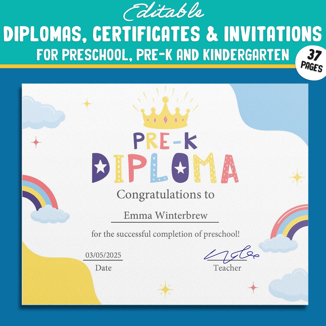 Certificate of Achievement, Editable End of Year Diplomas, Certificates ...
