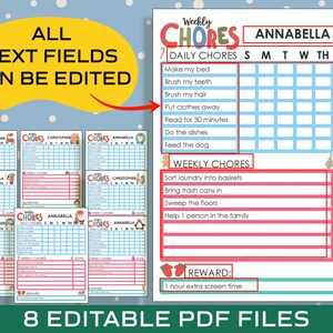 Christmas Chore Chart for Kids: 8 Printable and Editable Responsibility ...